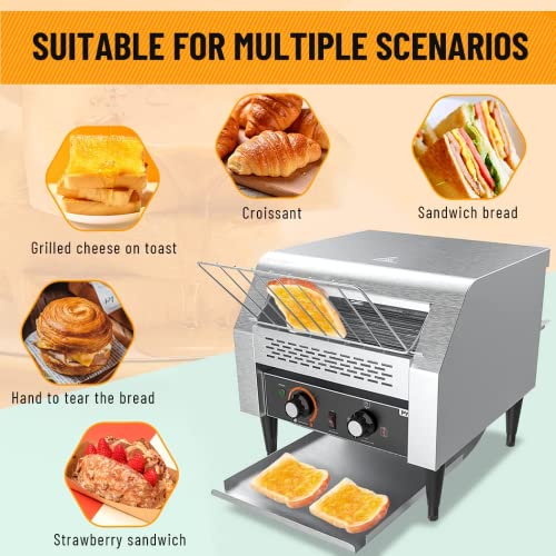 PYY Commercial Toaster 150 Slices/Hour Conveyor Restaurant Toaster Stainless Steel Heavy Duty Industrial Toasters for Bun Bagel Bread Heavy Duty Stainless Steel Conveyor Toaster