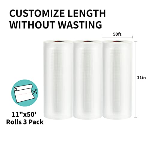 Happy Seal Vacuum Sealer Bags 11x50 Rolls 3 Pack for Food Saver, Seal a Meal, BPA Free, Commercial Grade, Great for Vac Storage, Meal Prep or Sous Vide