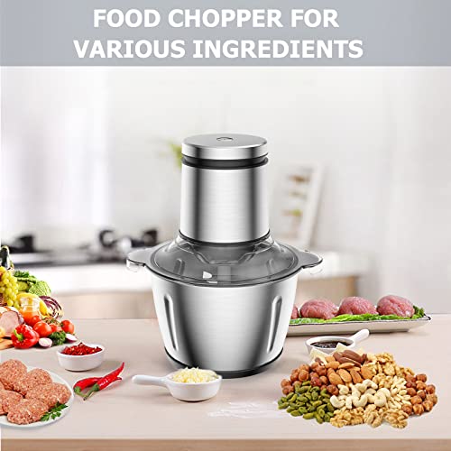 Food Chopper Electric, LINKChef Meat Grinder Electric 400W Food Processor 8 Cup 2L Stainless Steel Meat Blender Mini Food Chopper for Meat, Vegetables, Fruits and Nuts with 4 Sharp Blades