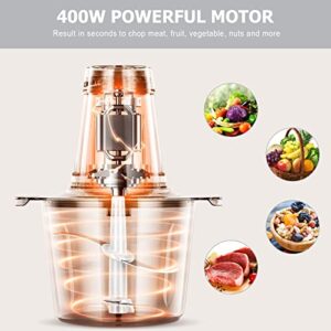 Food Chopper Electric, LINKChef Meat Grinder Electric 400W Food Processor 8 Cup 2L Stainless Steel Meat Blender Mini Food Chopper for Meat, Vegetables, Fruits and Nuts with 4 Sharp Blades