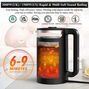 Electric Kettle, Intelligent Temp Control, One Wipe Clean, 5 LED Light Coffee Kettle Borosilicate Glass, 1500W Soft Sound Rapid Heating Water Kettle, BPA Free, 1.5L Window-Glass Double Wall Tea Kettle