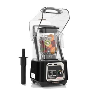 cranddi quiet smoothie blender, professional countertop blender with removable shield, 2200w strong motor, 52oz bpa-free jar for shakes and smoothies, self-cleaning 110v k80 (shield black)