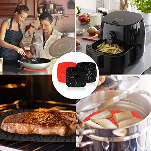 Silicone Air Fryer Liners Square, Air Fryer Accessories Reusable Air Fryer Liners 8 Inch 3 Pack, Air Fryer Silicone Mat, Non-Stick and Heated Food More Evenly, Includes Air Fryer Magnetic Cheat Sheet