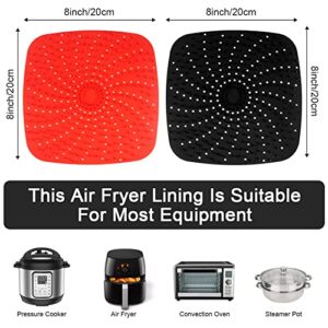 Silicone Air Fryer Liners Square, Air Fryer Accessories Reusable Air Fryer Liners 8 Inch 3 Pack, Air Fryer Silicone Mat, Non-Stick and Heated Food More Evenly, Includes Air Fryer Magnetic Cheat Sheet