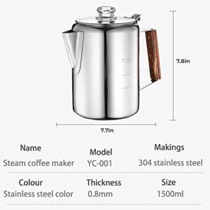 Keenature Camping Percolator Coffee Pot 9 Cups Espresso Coffee Pot for Camping with Strainer Wooden Handle Stainless Steel 15 filter Papers