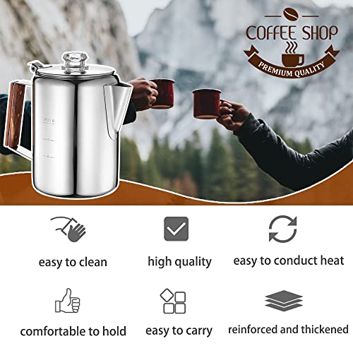 Keenature Camping Percolator Coffee Pot 9 Cups Espresso Coffee Pot for Camping with Strainer Wooden Handle Stainless Steel 15 filter Papers