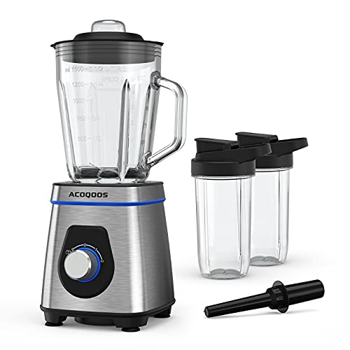 ACOQOOS Blenders for Kitchen, Smoothie Blender with 50oz Glass Jar And 2 Travel Bottles, Blender for Shakes and Smoothies For Crushing Ice, Frozen Fruits, BPA Free