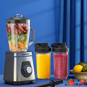 ACOQOOS Blenders for Kitchen, Smoothie Blender with 50oz Glass Jar And 2 Travel Bottles, Blender for Shakes and Smoothies For Crushing Ice, Frozen Fruits, BPA Free