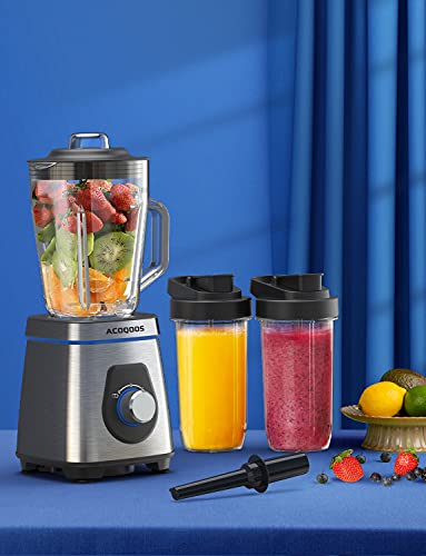 ACOQOOS Blenders for Kitchen, Smoothie Blender with 50oz Glass Jar And 2 Travel Bottles, Blender for Shakes and Smoothies For Crushing Ice, Frozen Fruits, BPA Free