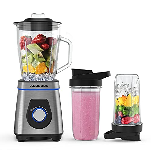 ACOQOOS Blenders for Kitchen, Smoothie Blender with 50oz Glass Jar And 2 Travel Bottles, Blender for Shakes and Smoothies For Crushing Ice, Frozen Fruits, BPA Free