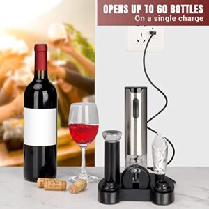 LiFe H&K Electric Wine Bottle Opener - Opener, Aerator Pourer, Charging Storage Base, Foil Cutter, Vacuum Pump & 2 Stoppers Rechargeable Portable Gifts for Lovers, Couples, Mom, 8.5''x11.75''x2.5''