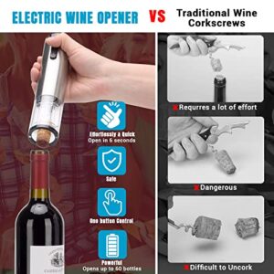 LiFe H&K Electric Wine Bottle Opener - Opener, Aerator Pourer, Charging Storage Base, Foil Cutter, Vacuum Pump & 2 Stoppers Rechargeable Portable Gifts for Lovers, Couples, Mom, 8.5''x11.75''x2.5''