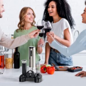 LiFe H&K Electric Wine Bottle Opener - Opener, Aerator Pourer, Charging Storage Base, Foil Cutter, Vacuum Pump & 2 Stoppers Rechargeable Portable Gifts for Lovers, Couples, Mom, 8.5''x11.75''x2.5''