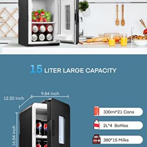 Northclan 15L Mini Fridge for Bedroom, 110V AC/ 12V DC Portable Thermoelectric Cooler and Warmer Small Refrigerators for Home, Dorm, Office and Car, Skincare, Cosmetic, Beverage, Removable shelf