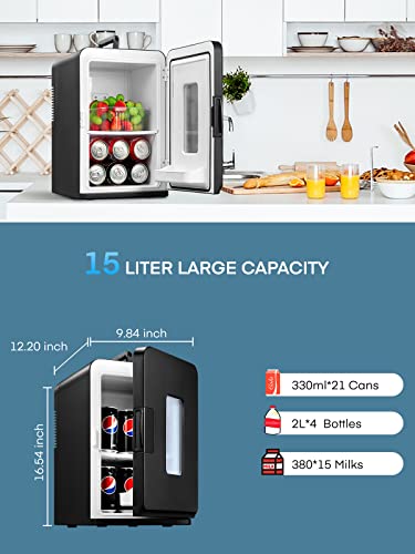 Northclan 15L Mini Fridge for Bedroom, 110V AC/ 12V DC Portable Thermoelectric Cooler and Warmer Small Refrigerators for Home, Dorm, Office and Car, Skincare, Cosmetic, Beverage, Removable shelf