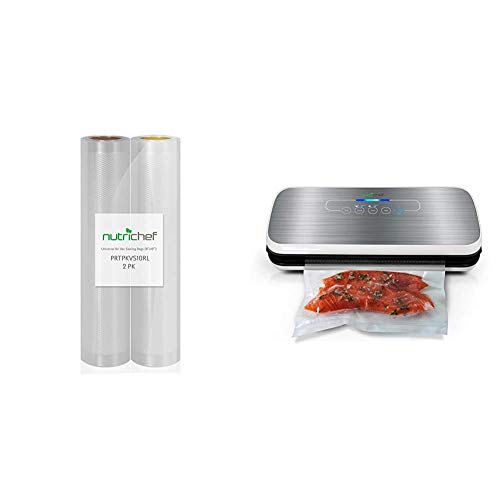 NutriChef Two 8" X 10'' 4 mil Premium Vacuum Rolls - Commercial Grade Food Storage Sealer w/Automatic Vacuum Air Sealing System, Reusable Sealer For Food Preservation