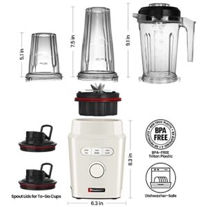 Hauswirt Smoothie Blender for Kitchen,1200W Professional Countertop Blender for Shakes and Smoothies, 3 Presets with 15 Speeds for Ice Crushing and Frozen Fruit Drinks, Tritan BPA-Free 51 Oz Jar, 25 oz & 16 oz to-go Cups, Easy Cleaning Detachable Blades B