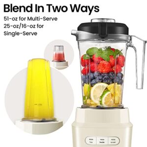 Hauswirt Smoothie Blender for Kitchen,1200W Professional Countertop Blender for Shakes and Smoothies, 3 Presets with 15 Speeds for Ice Crushing and Frozen Fruit Drinks, Tritan BPA-Free 51 Oz Jar, 25 oz & 16 oz to-go Cups, Easy Cleaning Detachable Blades B