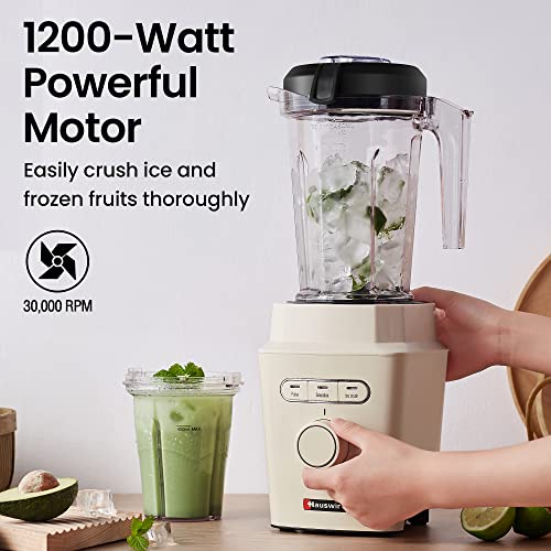 Hauswirt Smoothie Blender for Kitchen,1200W Professional Countertop Blender for Shakes and Smoothies, 3 Presets with 15 Speeds for Ice Crushing and Frozen Fruit Drinks, Tritan BPA-Free 51 Oz Jar, 25 oz & 16 oz to-go Cups, Easy Cleaning Detachable Blades B