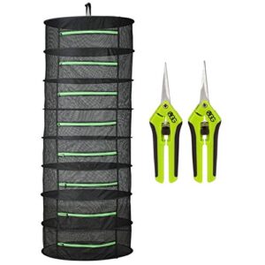 active gear guy mesh drying rack dehydrator with 8 stacked trays. includes straight blade and curved blade pruning shears.