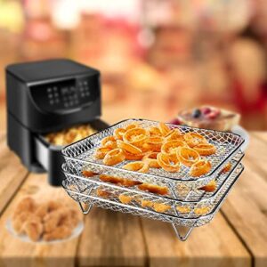 8" Air Fryer Rack,3 Stackable Square Stainless Steel Air Fryer Rack Compatible with Instant Vortex,Philips,COSORI Air Fryer, Fit all 4.2QT - 5.8QT Oven Press Cooker Dehydrator Rack Air Fryer Accessories