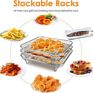 8" Air Fryer Rack,3 Stackable Square Stainless Steel Air Fryer Rack Compatible with Instant Vortex,Philips,COSORI Air Fryer, Fit all 4.2QT - 5.8QT Oven Press Cooker Dehydrator Rack Air Fryer Accessories