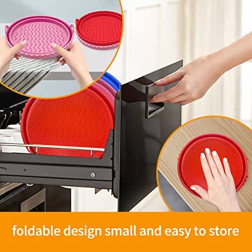 2PCS Round SiliconeAir Fryer Liners 21CM Reusable Fits 3.6 To 6.8QT Air Fryer,air Fryer Silicone Pot Basket Round with Heat-proof Gloves, Air Fryer Basket Deep Oven Accessories (Pink+Red)