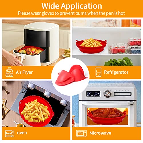 2PCS Round SiliconeAir Fryer Liners 21CM Reusable Fits 3.6 To 6.8QT Air Fryer,air Fryer Silicone Pot Basket Round with Heat-proof Gloves, Air Fryer Basket Deep Oven Accessories (Pink+Red)