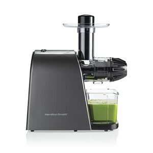 hamilton beach 67951 cold press masticating juicer machine, slow and quiet action, juice fruits & vegetables, bpa free, easy clean, 150 watts, silver