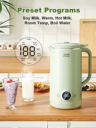 VEGAPUNK Nut Milk Maker Machine 20oz - Smart Automatic Cold and Hot Dairy Free Soybean/Oat/Coconut/Soy Milk Maker Machine with Filter Bag - Plant Based Almond Cow Milk Machine Maker for Vegan - Green