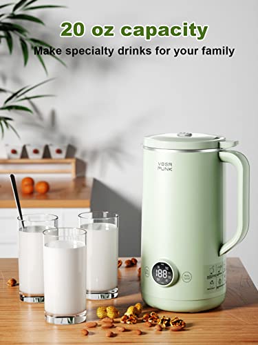 VEGAPUNK Nut Milk Maker Machine 20oz - Smart Automatic Cold and Hot Dairy Free Soybean/Oat/Coconut/Soy Milk Maker Machine with Filter Bag - Plant Based Almond Cow Milk Machine Maker for Vegan - Green