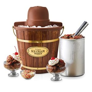 nostalgia electric ice cream maker, 4 quarts, soft serve machine with easy-carry handle for ice cream, frozen yogurt or gelato, dark wood