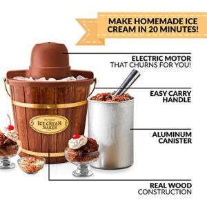 Nostalgia Electric Ice Cream Maker, 4 Quarts, Soft Serve Machine with Easy-Carry Handle for Ice Cream, Frozen Yogurt or Gelato, Dark Wood