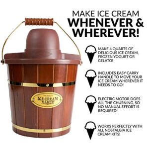 Nostalgia Electric Ice Cream Maker, 4 Quarts, Soft Serve Machine with Easy-Carry Handle for Ice Cream, Frozen Yogurt or Gelato, Dark Wood