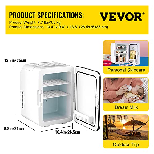 VEVOR Mini Fridge, 10 Liter Portable Cooler Warmer, AC/DC Skincare Fridge, Stylish Look Compact Refrigerator, Lightweight Beauty Fridge, for Bedroom Office Car Boat Dorm Skincare Cosmetic Medicine