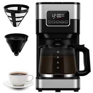 shardor coffee maker, 10-cup programmable drip coffee machine with touch-screen, pause & serve, black & stainless steel