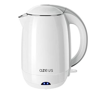 azeus electric kettle 1500w cool touch tea kettle anti-scalding design 1.8l large capacity double wall kettle cordless water boiler with auto shut-off and boil-dry protection, bpa-free, white