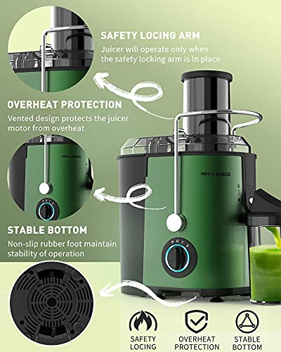 MAMA'S CHOICE Juicer Machine, 800W Juice Extractor with 3'' Big Mouth, 3 Speed Centrifugal Juicer for Whole Fruit Vegetable, Easy to Clean, Non-Slip Feet, BPA-Free