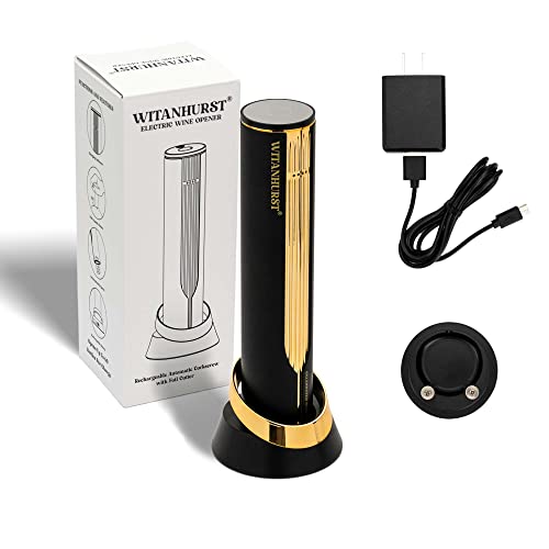 WITANHURST Electric Wine Opener Kit, Rechargeable Wine Bottle Opener Set, Cordless Automatic Corkscrew Gifts for Women And Men with Built-in Foil Cutter Charging Stand, USB Charger Cable (Gold)