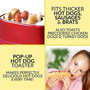 Nostalgia Adjustable 5 Setting Retro Pop Up Hot Dog Toaster, Fits 2 Regular or Extra Plump Hot Dogs and 2 Buns with Removable Cage and Mini Tongs, Red