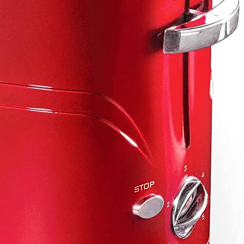 Nostalgia Adjustable 5 Setting Retro Pop Up Hot Dog Toaster, Fits 2 Regular or Extra Plump Hot Dogs and 2 Buns with Removable Cage and Mini Tongs, Red