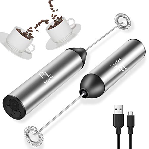 Electric USB Rechargeable Milk/Coffee Frother,Royal Handheld Foam Maker/Mixer for Latte, Cappuccino, Frappe Drink, Hot Chocolate, Stainless Steel Silver…