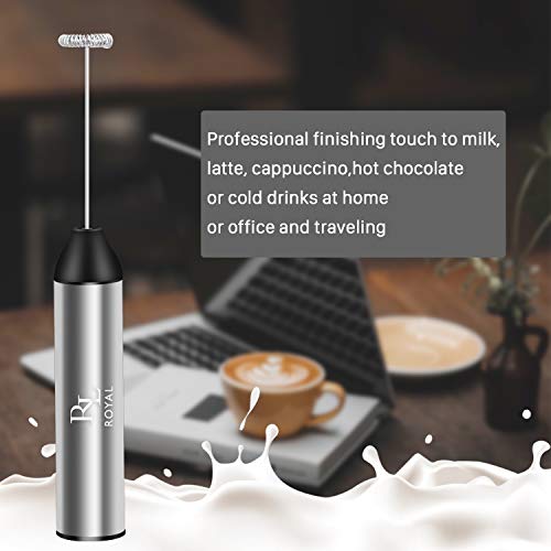 Electric USB Rechargeable Milk/Coffee Frother,Royal Handheld Foam Maker/Mixer for Latte, Cappuccino, Frappe Drink, Hot Chocolate, Stainless Steel Silver…