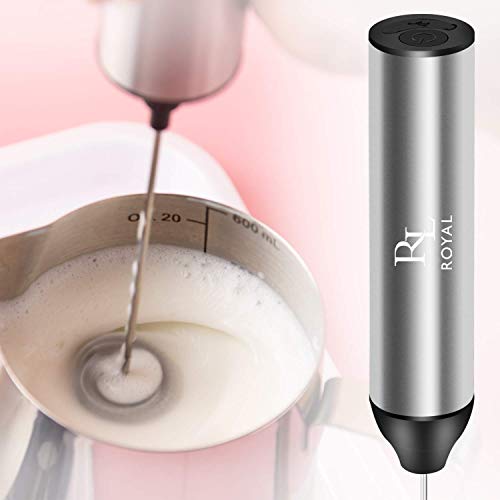 Electric USB Rechargeable Milk/Coffee Frother,Royal Handheld Foam Maker/Mixer for Latte, Cappuccino, Frappe Drink, Hot Chocolate, Stainless Steel Silver…