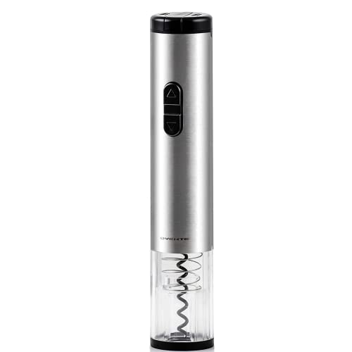 Ovente Electric Stainless Steel Wine Bottle Opener with Foil Wine Cutter, 4 AA Battery Operated Opener One Touch Operation and LED Indicator, Compact & Portable Perfect for Travel, Silver WO1381S