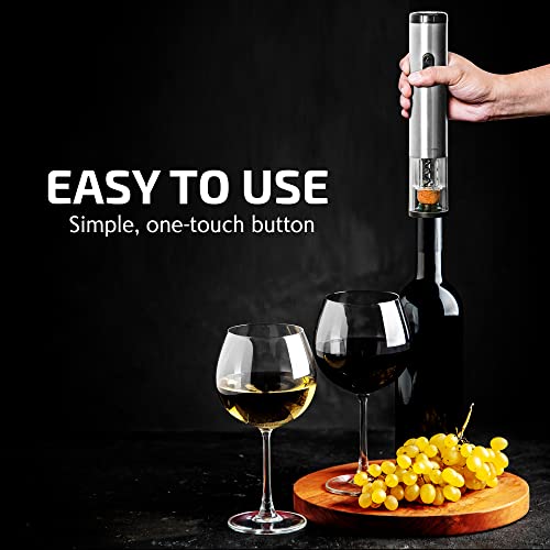 Ovente Electric Stainless Steel Wine Bottle Opener with Foil Wine Cutter, 4 AA Battery Operated Opener One Touch Operation and LED Indicator, Compact & Portable Perfect for Travel, Silver WO1381S