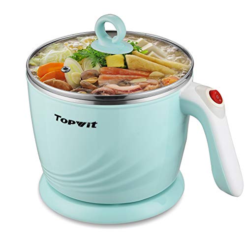 Topwit Electric Hot Pot Mini, Electric Cooker, Noodles Cooker, Electric Kettle with Multi-Function for Steam, Egg, Soup and Stew with Over-Heating & Boil Dry Protection, Dual Power, 1.2L, Green