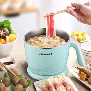 Topwit Electric Hot Pot Mini, Electric Cooker, Noodles Cooker, Electric Kettle with Multi-Function for Steam, Egg, Soup and Stew with Over-Heating & Boil Dry Protection, Dual Power, 1.2L, Green