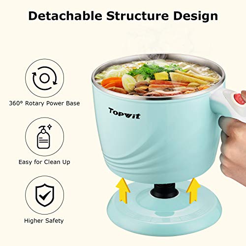 Topwit Electric Hot Pot Mini, Electric Cooker, Noodles Cooker, Electric Kettle with Multi-Function for Steam, Egg, Soup and Stew with Over-Heating & Boil Dry Protection, Dual Power, 1.2L, Green