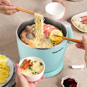 Topwit Electric Hot Pot Mini, Electric Cooker, Noodles Cooker, Electric Kettle with Multi-Function for Steam, Egg, Soup and Stew with Over-Heating & Boil Dry Protection, Dual Power, 1.2L, Green